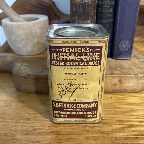 Other | Antique Penick Co Nut Galls Aleppo 1 Lb Tin Initial Line ...